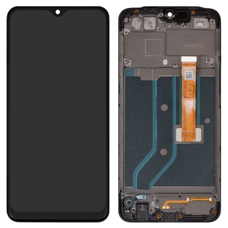 LCD compatible with Oppo A12, (black, with frame, High Copy, with ...